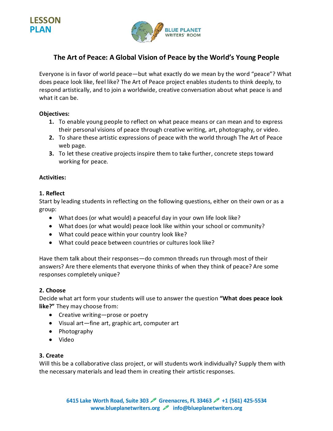 Art of Peace lesson plan 2 | Blue Planet Global Education
